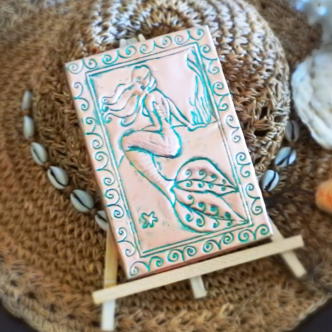 Copper Mermaid Art on Easel/ Mermaid Décor/ Hand Drawn Mermaid Art ...