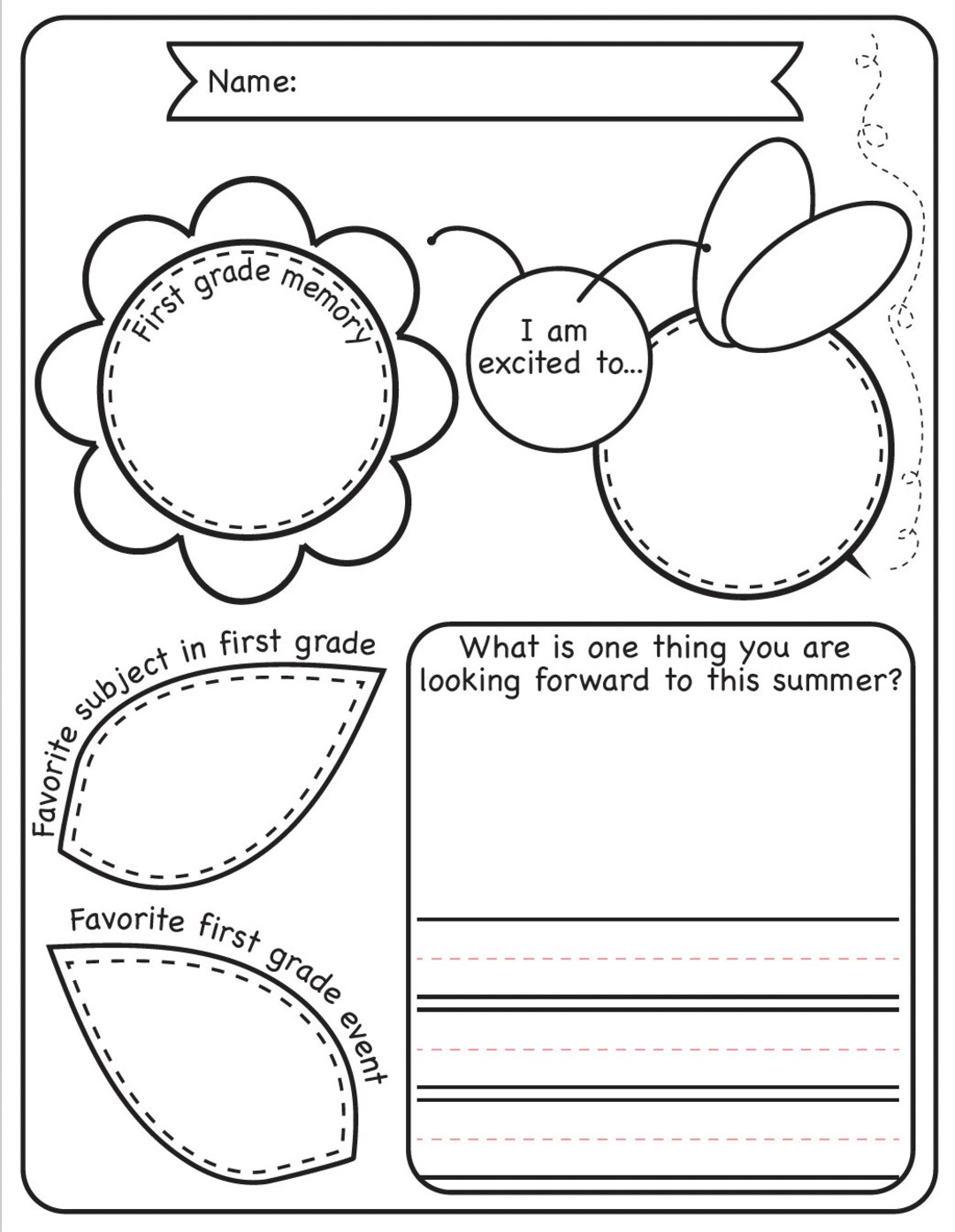 End of the Year Reflection Activity Page - First Grade - Etsy