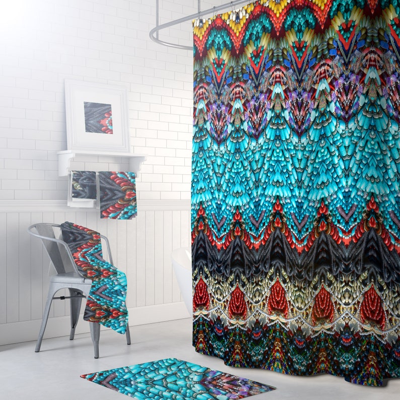 Boho Shower Curtain Bohemian Bathroom Decor Colorful Stripe Etsy
