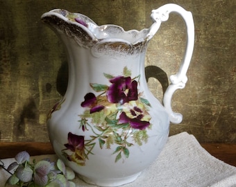 Vintage Pitcher Violets Purple Flowers Water Jug Hand Painted | Etsy