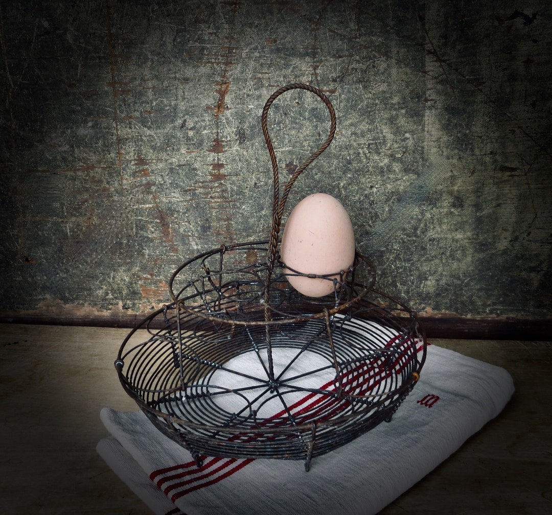 Vintage French Wire Egg Holder Easter Basket Rustic Metal Kitchen ...