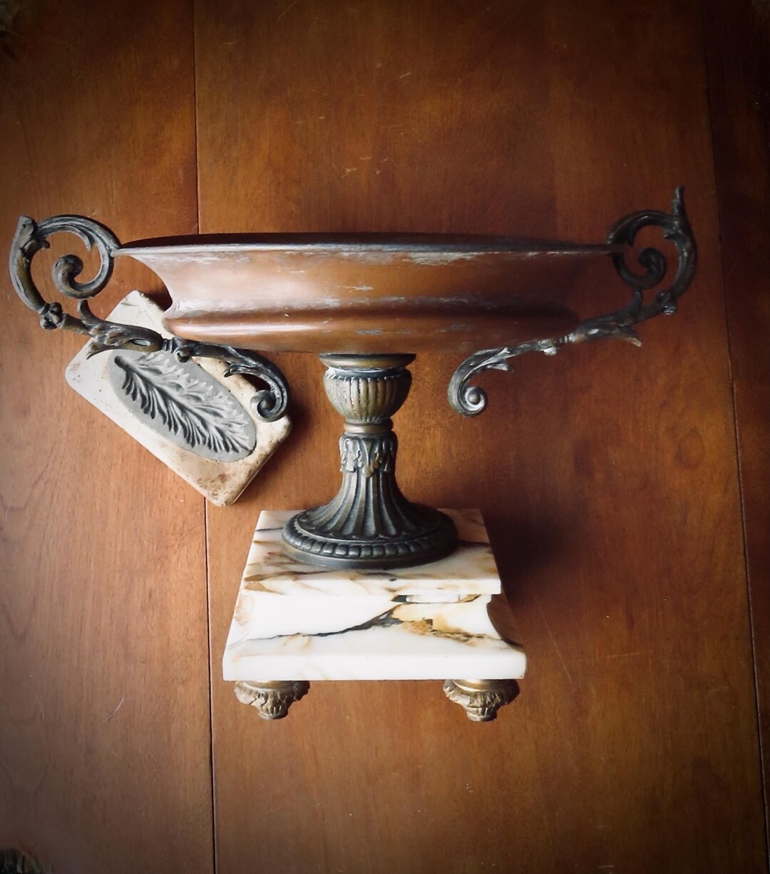 Antique Tazza Stand Comport Plant Compote Bowl Marble Cottagecore Decor ...