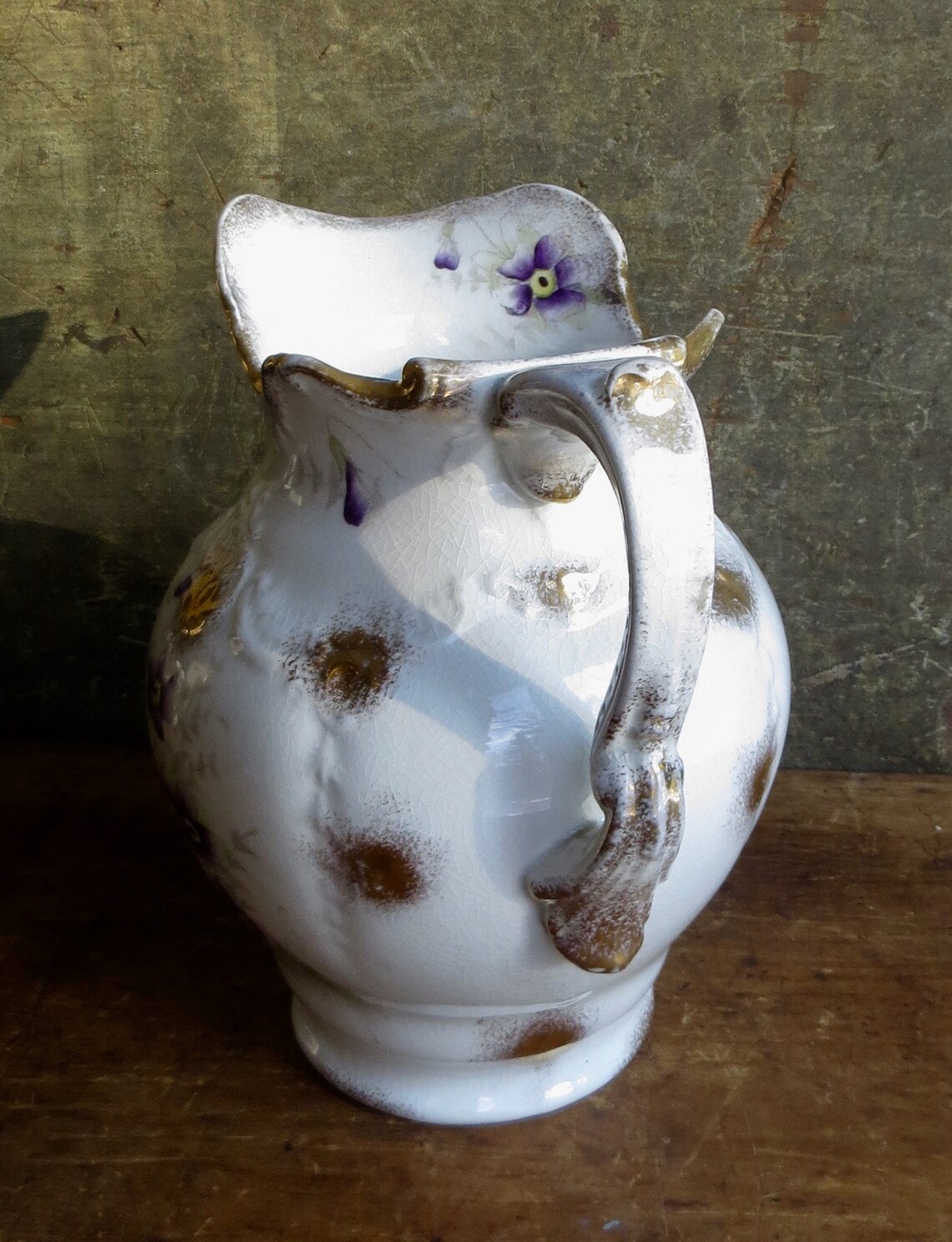 Vintage Pitcher Violets Purple Flowers Water Jug Hand Painted ...