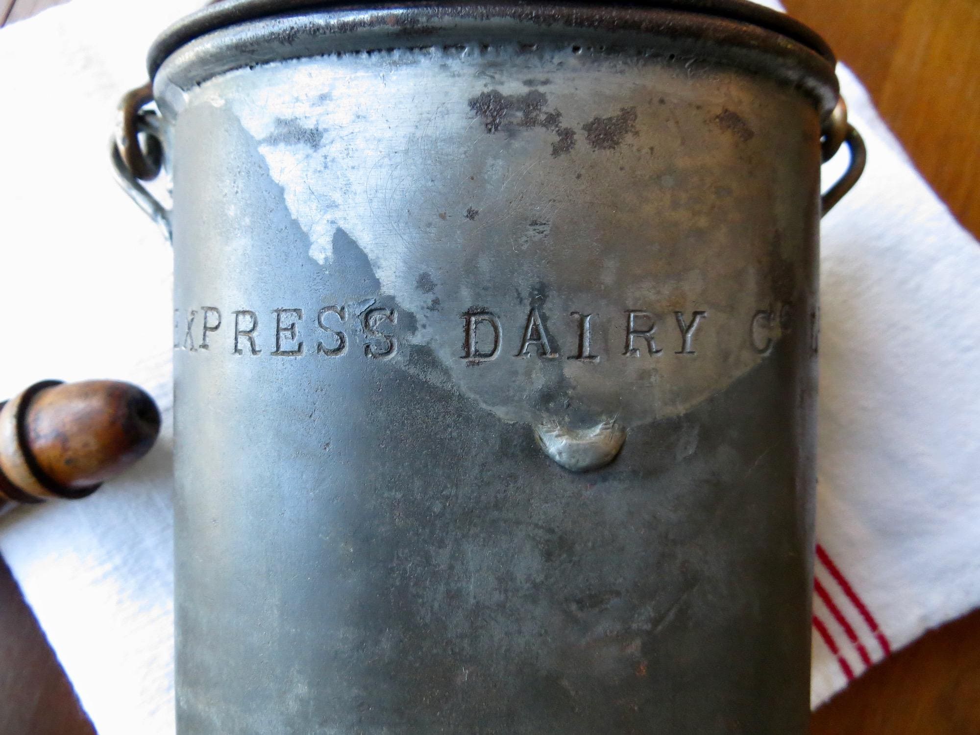 Antique English Tin Dairy Pot Pail Rustic Kitchen Storage Jar ...