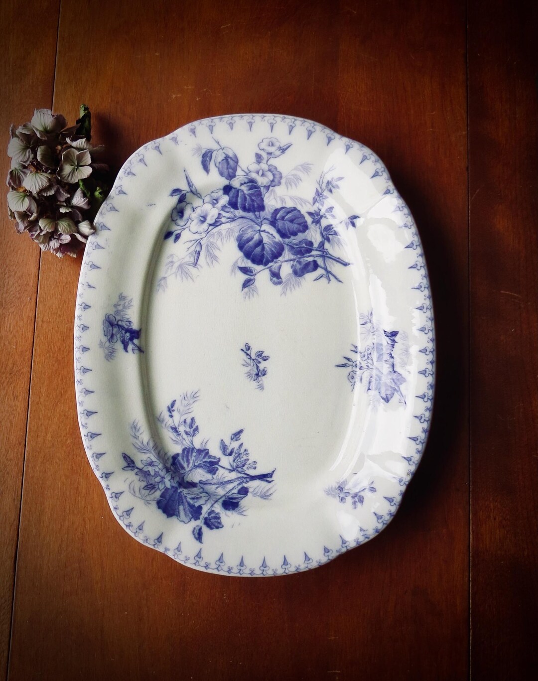Antique French Platter Vegetable Serving Dish Lavender Purple Floral ...