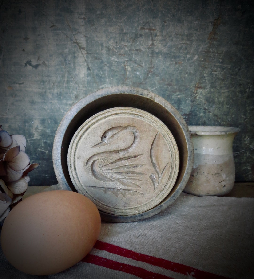 Antique Swan Butter Stamp Wooden Mold Hand Carved Rustic Cottagecore ...