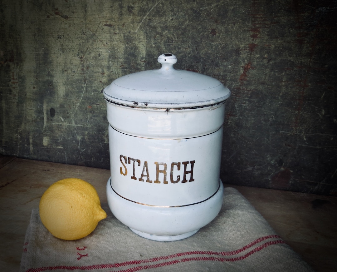 Vintage Enamel Jar Canister Starch Enamelware Laundry Storage White ...