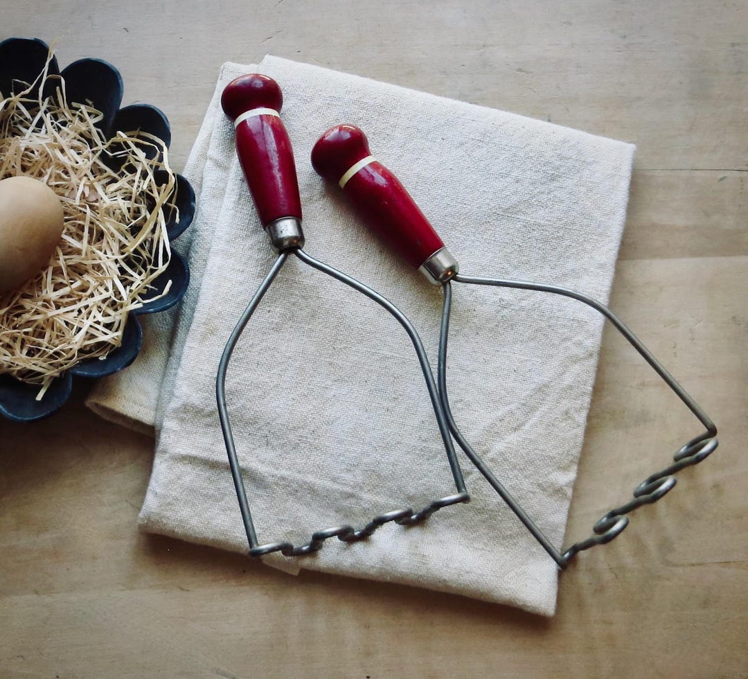 TWO Vintage Red Kitchen Utensils Potato Masher Baking Cooking Tool ...
