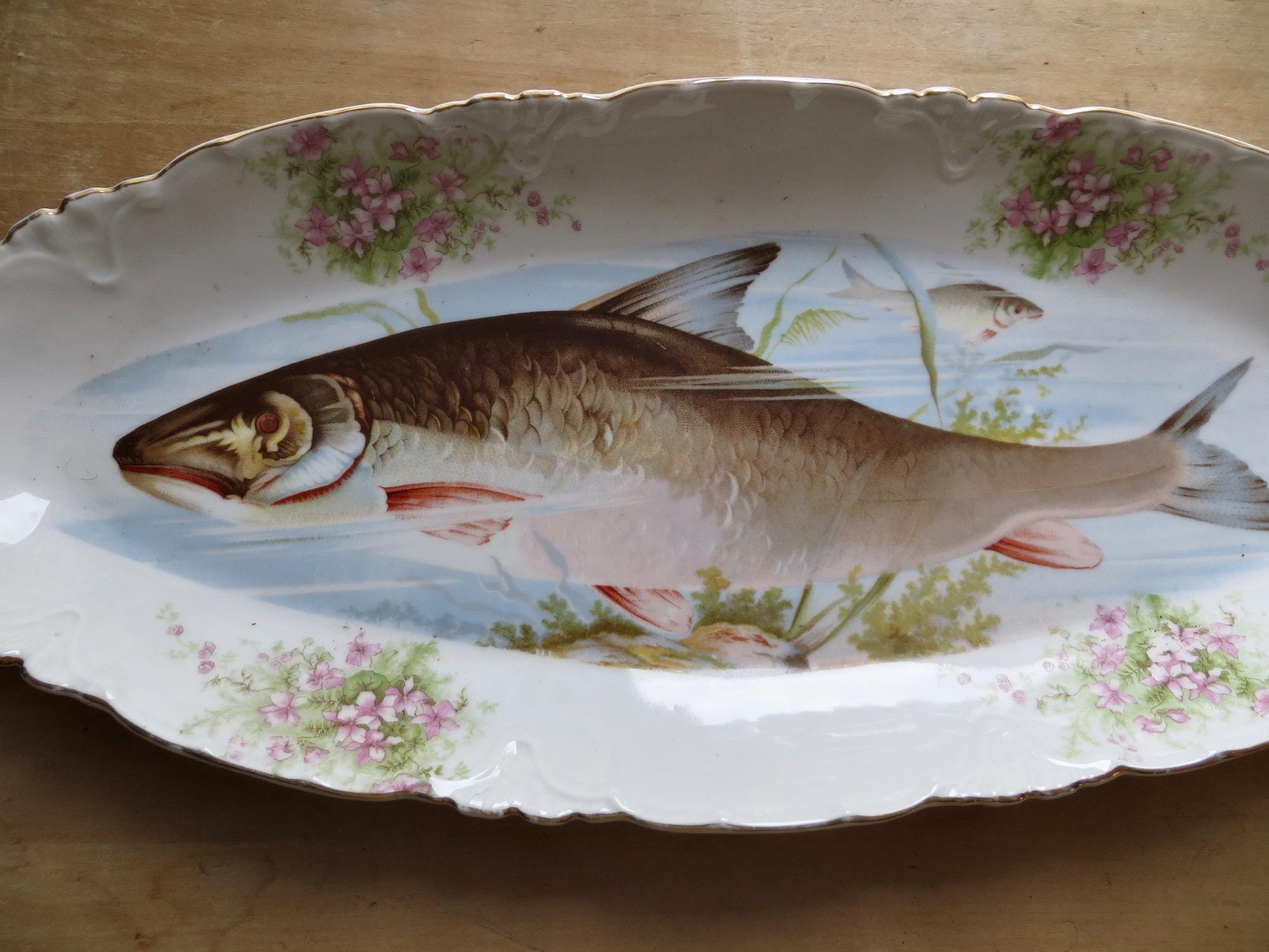Antique Hand-painted Fish Platter - Large Austrian Charcuterie ...