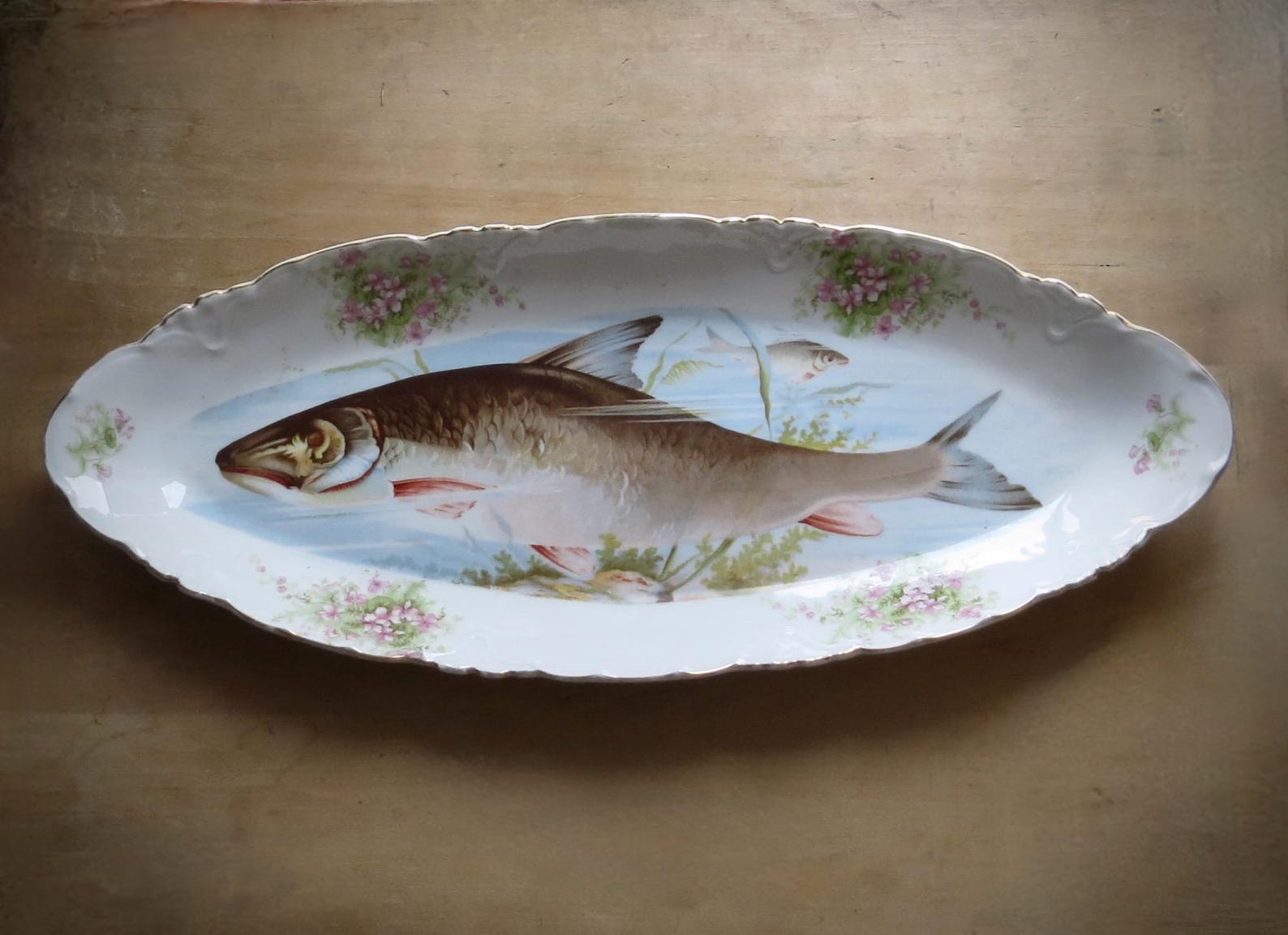 Antique Hand-painted Fish Platter - Large Austrian Charcuterie ...