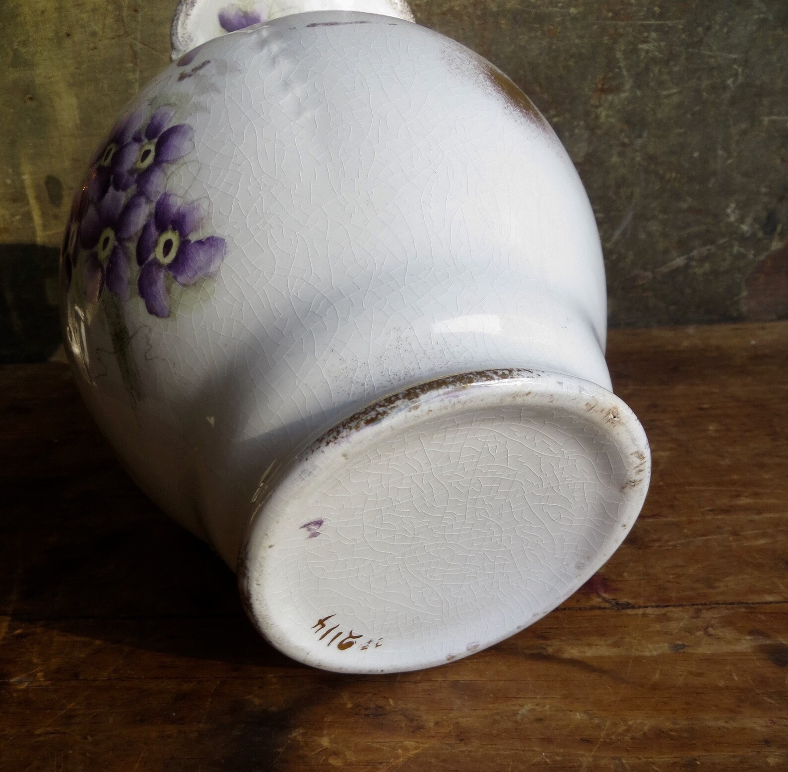 Vintage Pitcher Violets Purple Flowers Water Jug Hand Painted ...