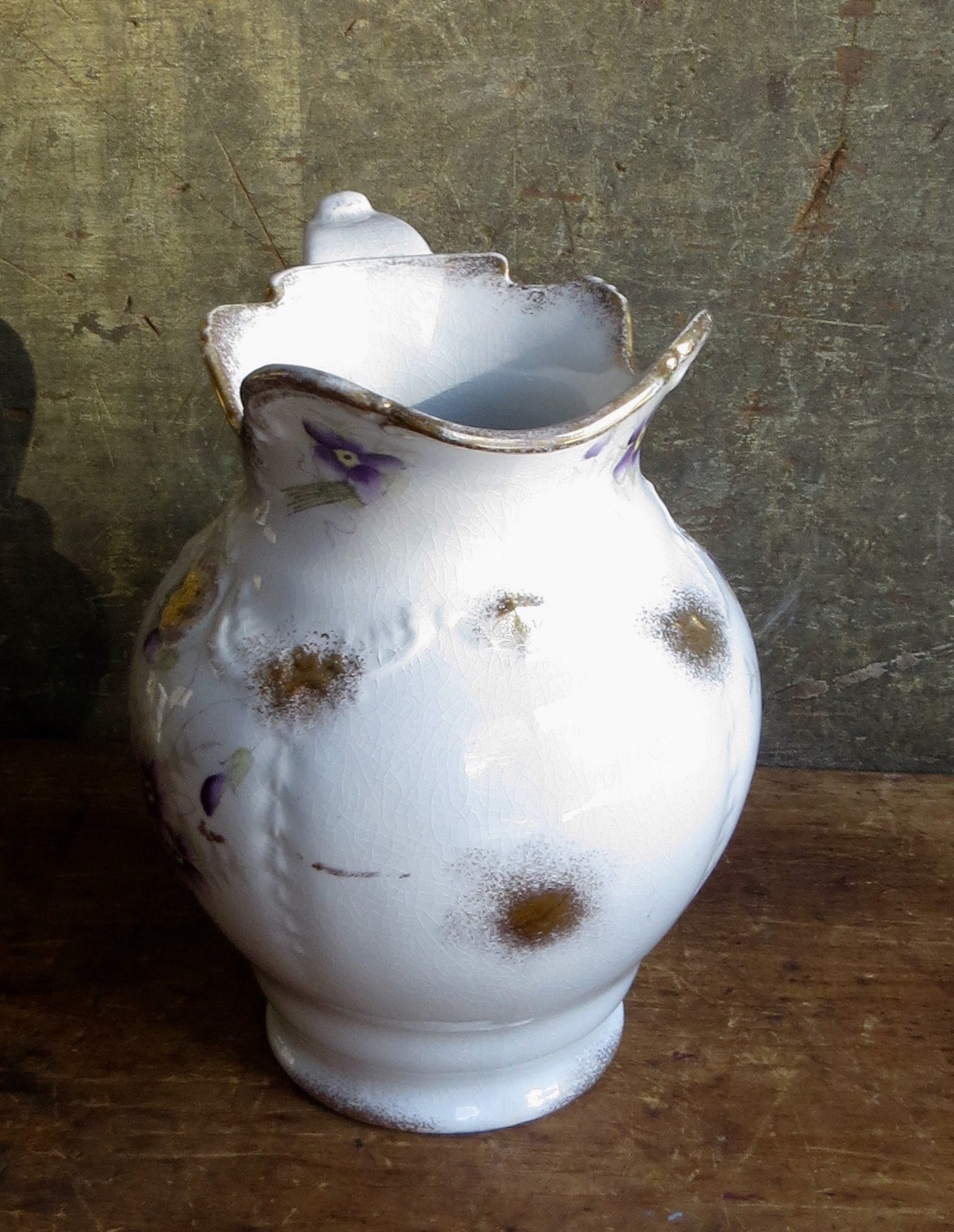 Vintage Pitcher Violets Purple Flowers Water Jug Hand Painted ...