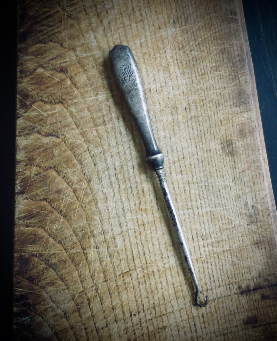 Antique Button Hook Victorian Sterling Silver Engraved Initials Sewing ...