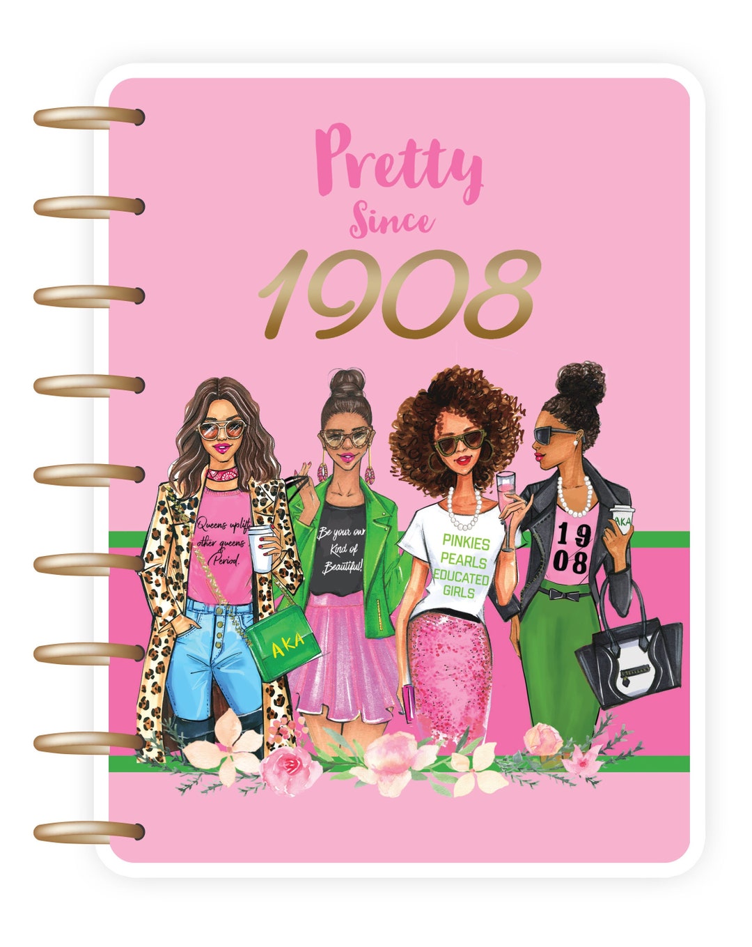 Pretty Pink and Green Planner Cover - Etsy