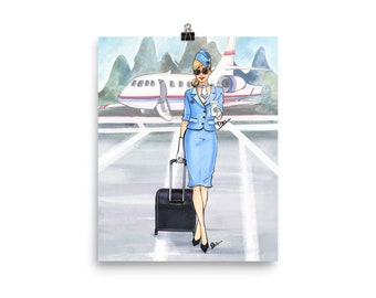 Flight Attendant Art Print | Etsy