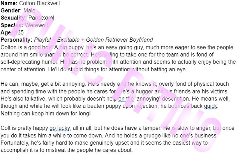 Customized Random Character Biography Profile for Roleplay or Writing ...