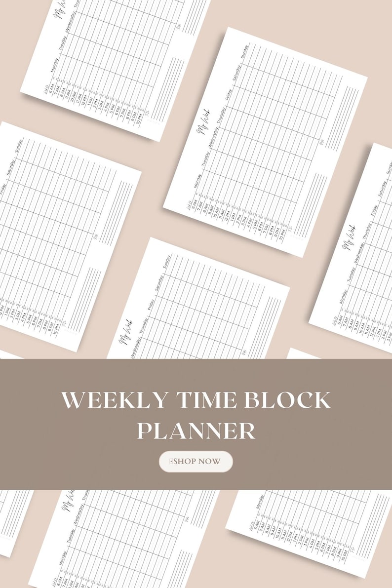 Weekly Time Block Schedule Printable | Minimalist Planner (digital ...