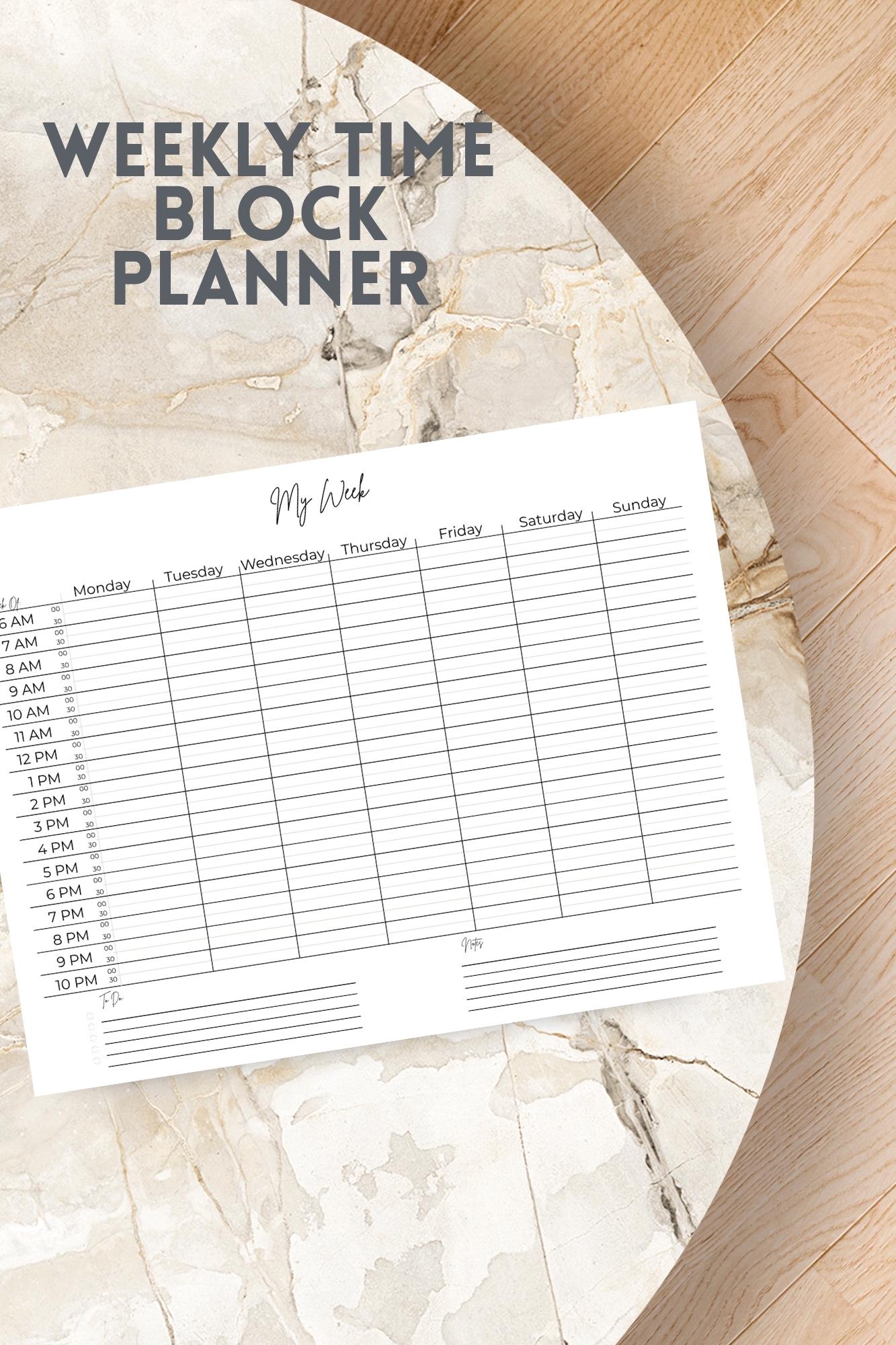 Weekly Time Block Schedule Printable | Minimalist Planner (digital ...