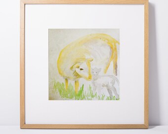 Mama and Baby Sheep Lamb Watercolor Print - Etsy