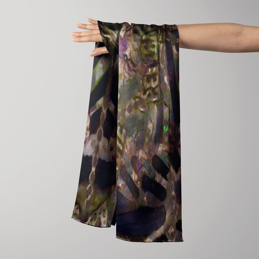 Dark Silk Scarf in Earth Shades of Brown Black and Gray With Color ...