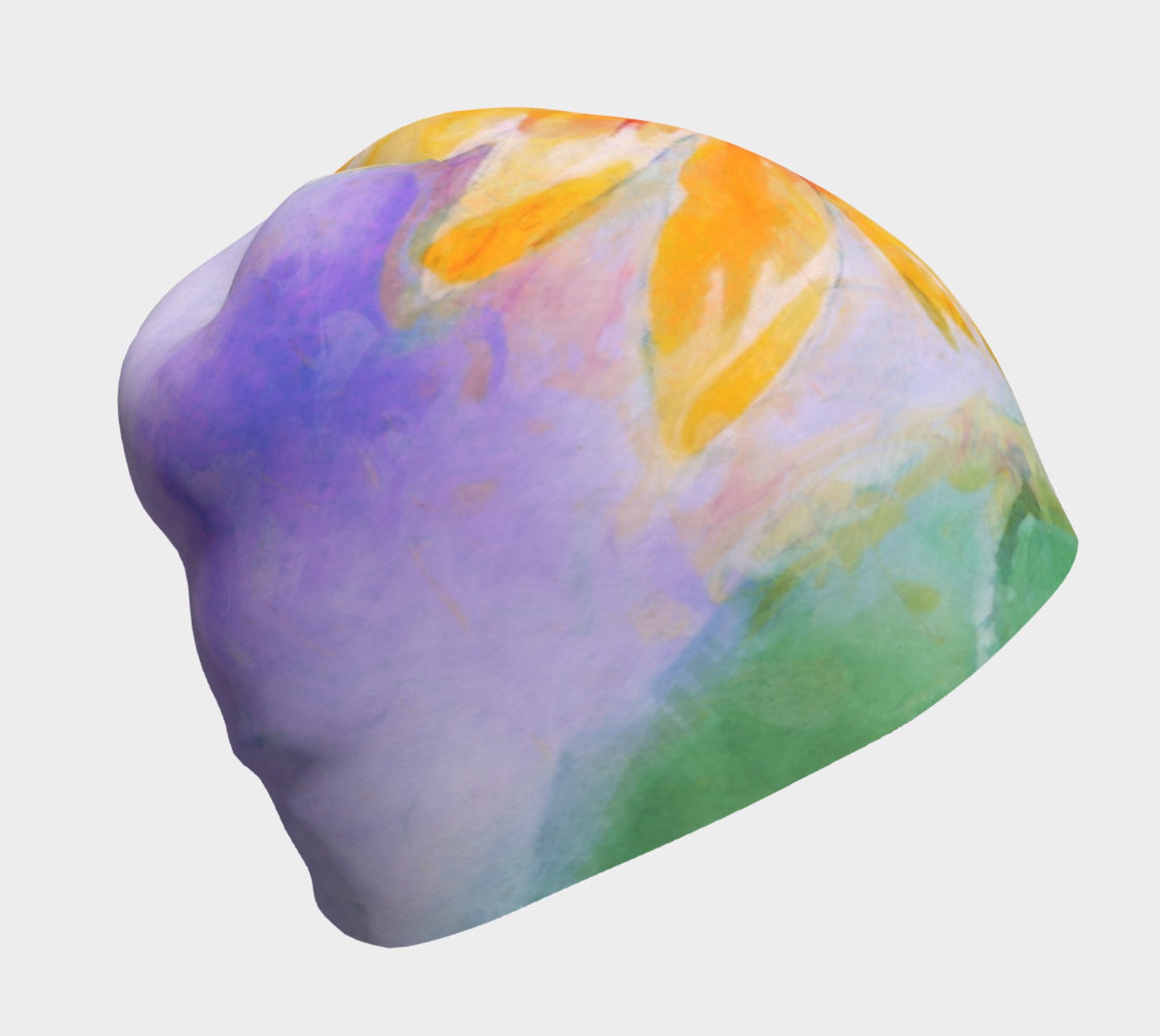 Sunflower Beanie Hat With Painted Sunflower and Leaves on Purple and ...