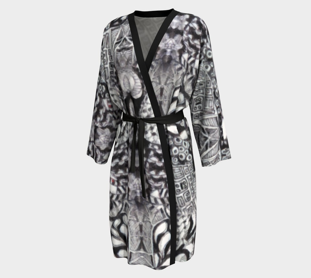 Black and White Robe, Unisex Design, Chiffon Light Robe, Beach Cover Up ...