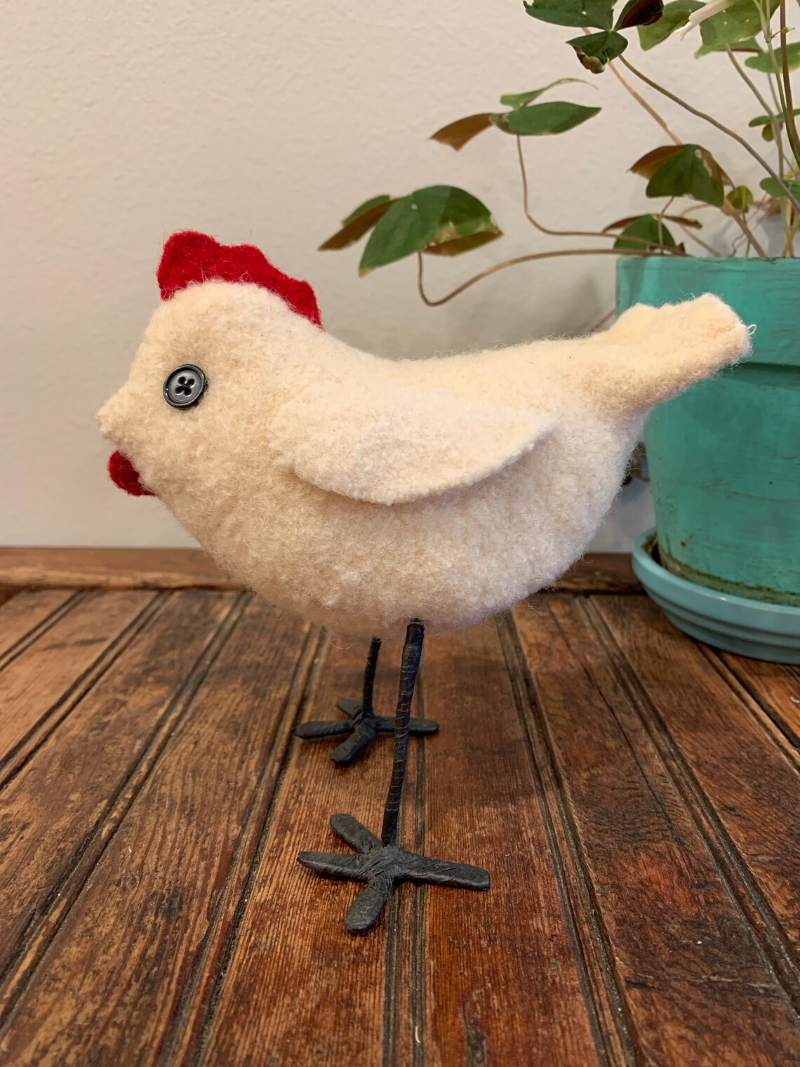 Little white hen/felted wool chicken made from recycled | Etsy
