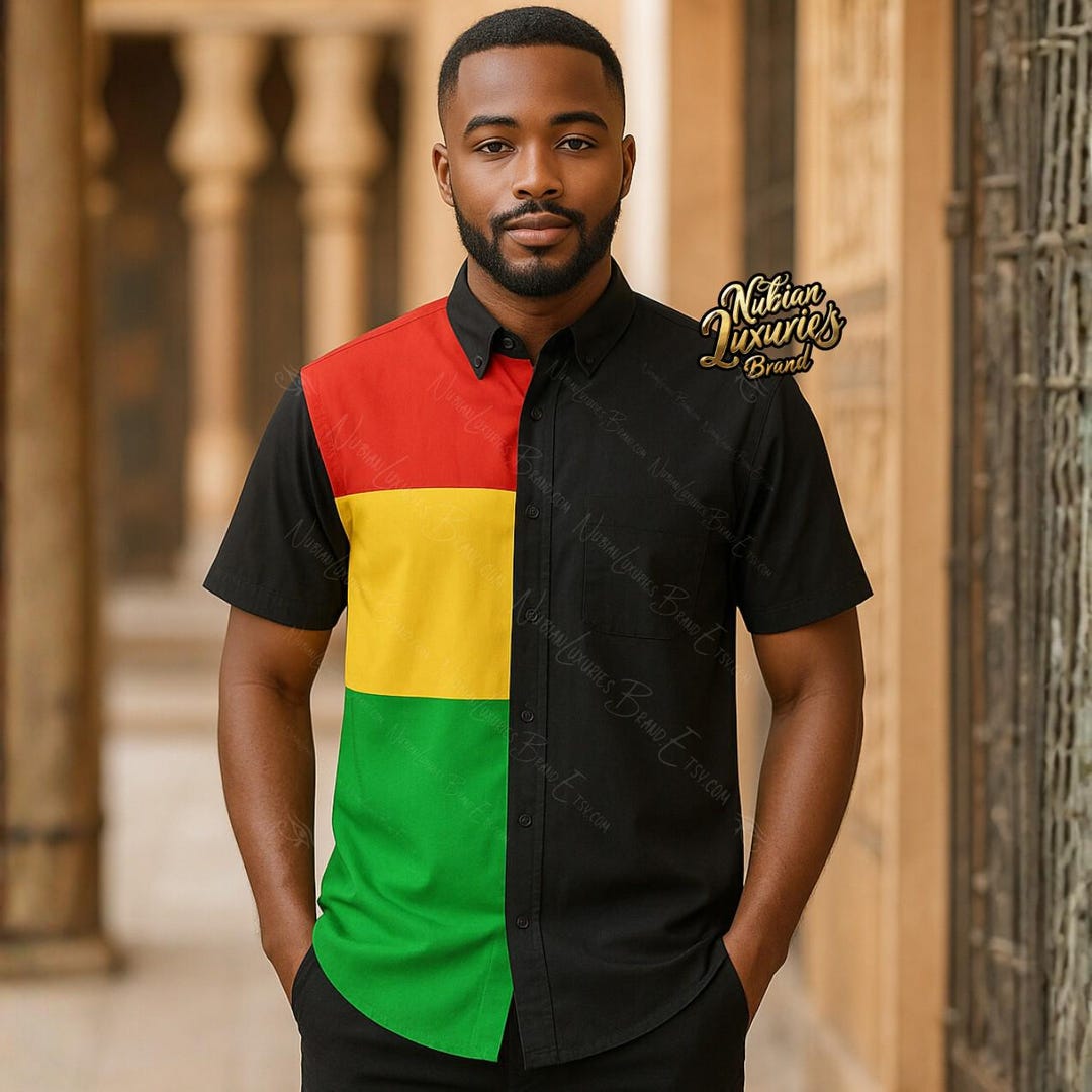 Pan-african Clothing, Red Gold Green RBG Short Sleeve Casual Dress ...