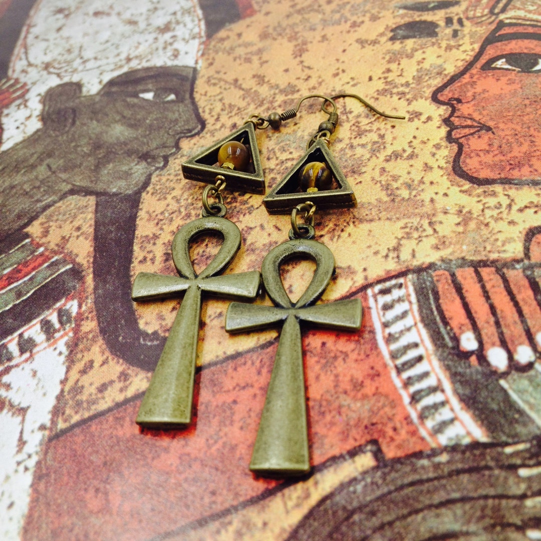 Tigers Eye Ankh Earrings,key of Life, Egyptian Jewelry, Ancient Egypt Cross Earrings, Handmade ...
