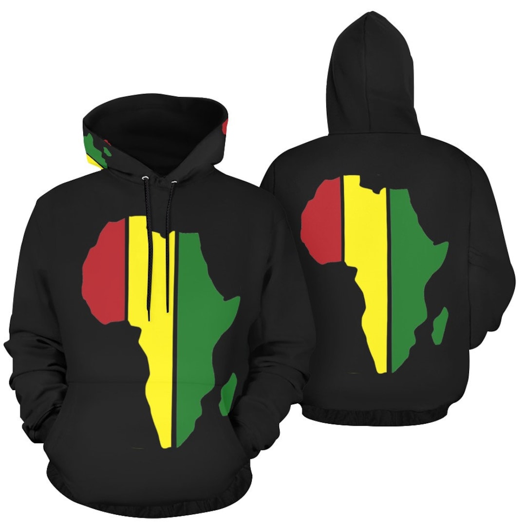 Pan African Hoodie - Rasta Africa Continent - Reggae Hoodie - Rastaman ...