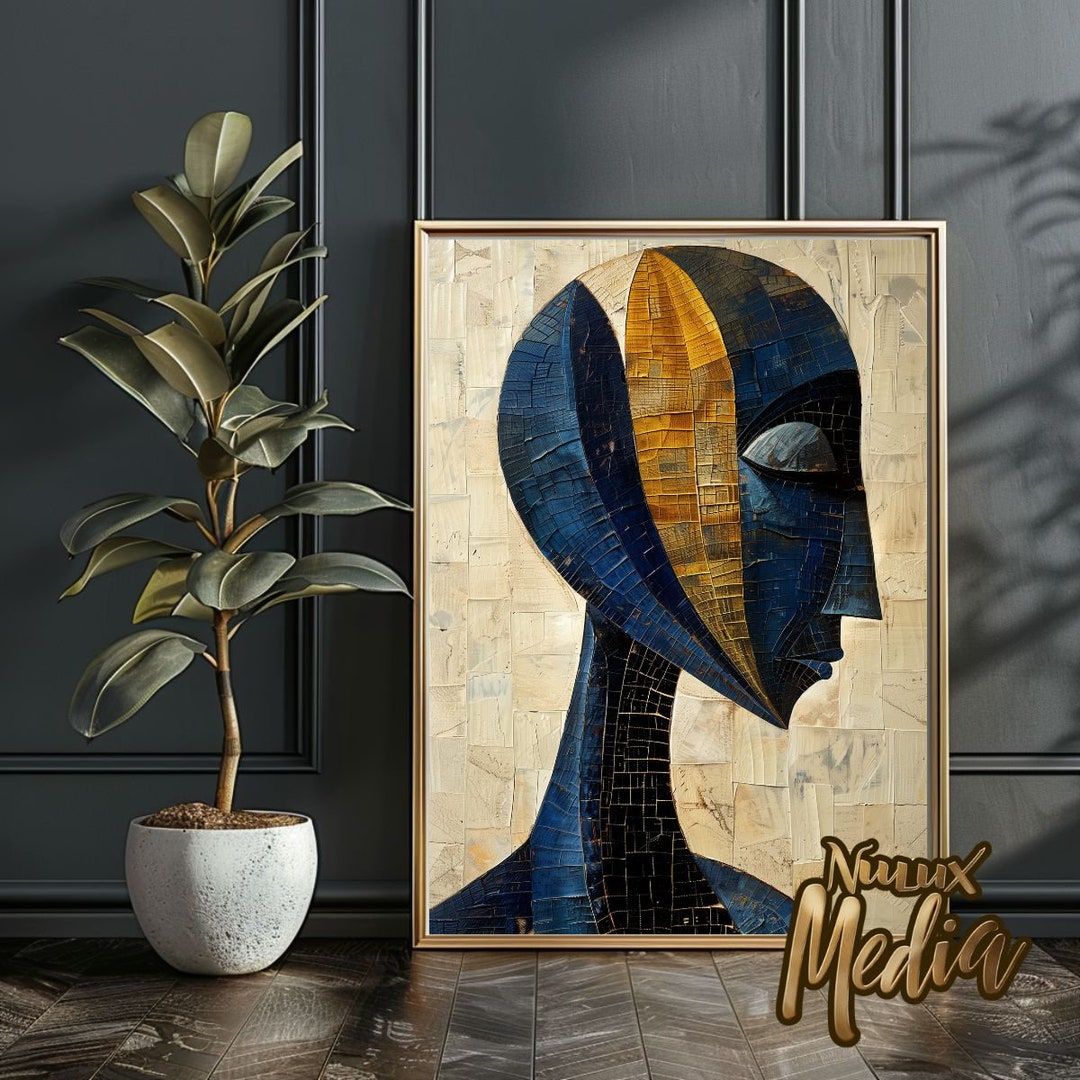 Abstract African Art, Blue Chrome Digital Printable Art, Contemporary ...