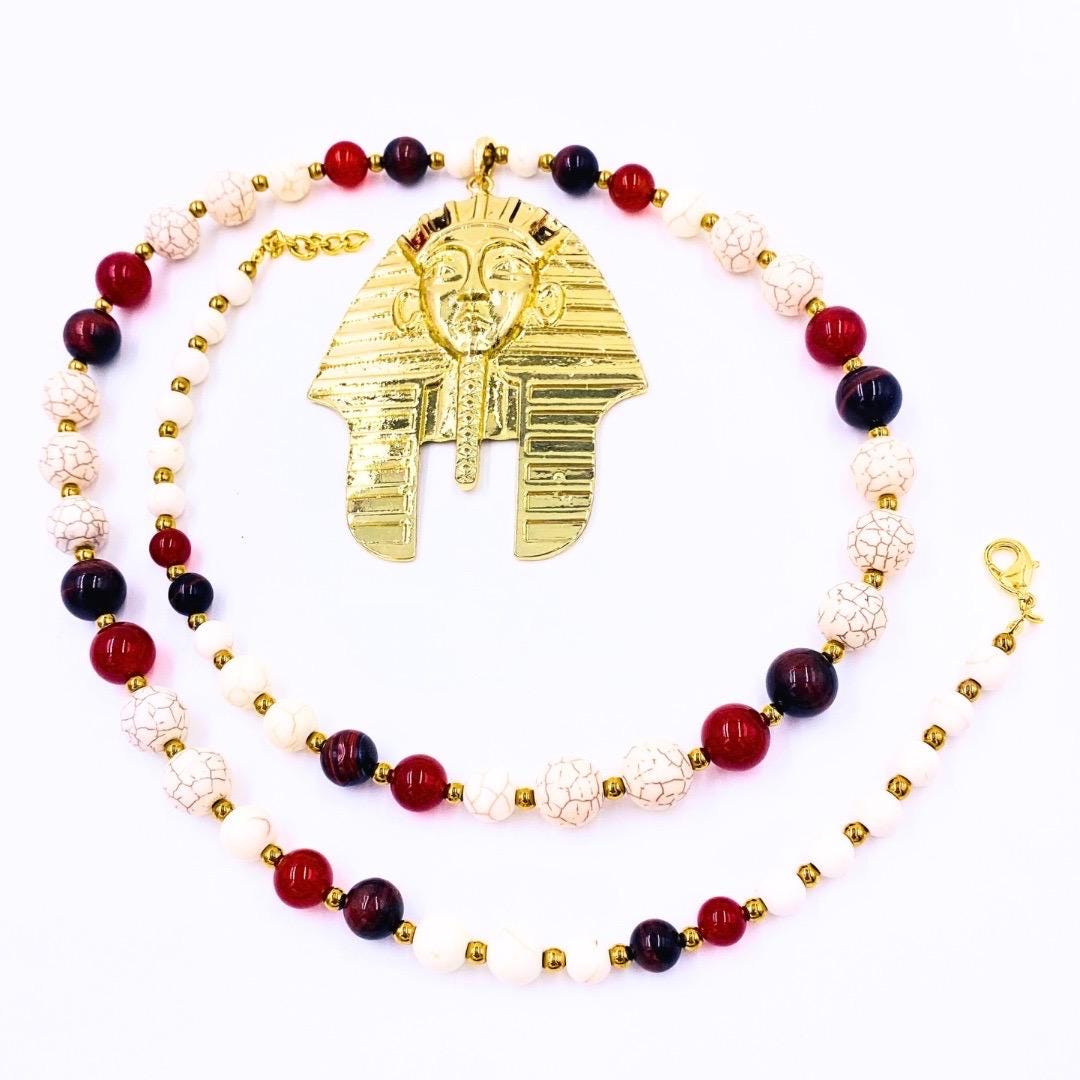 Pharaoh Necklace W/ Lapis Lazuli & Green Jade - African Jewelry for Men ...