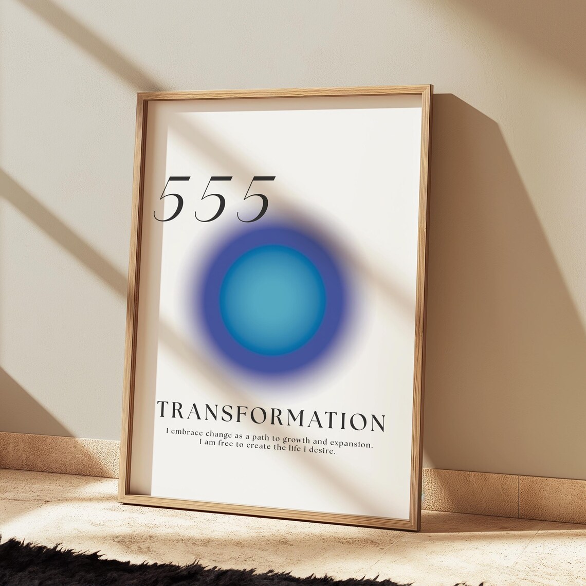 555 Angel Numbers Transformation Blue Gradient Aura Print | Minimalist ...