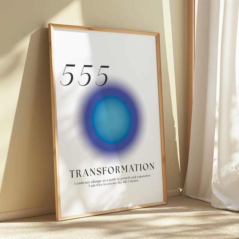 555 Angel Numbers Transformation Blue Gradient Aura Print | Minimalist ...