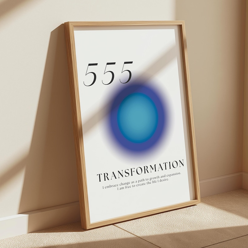 555 Angel Numbers Transformation Blue Gradient Aura Print | Minimalist ...