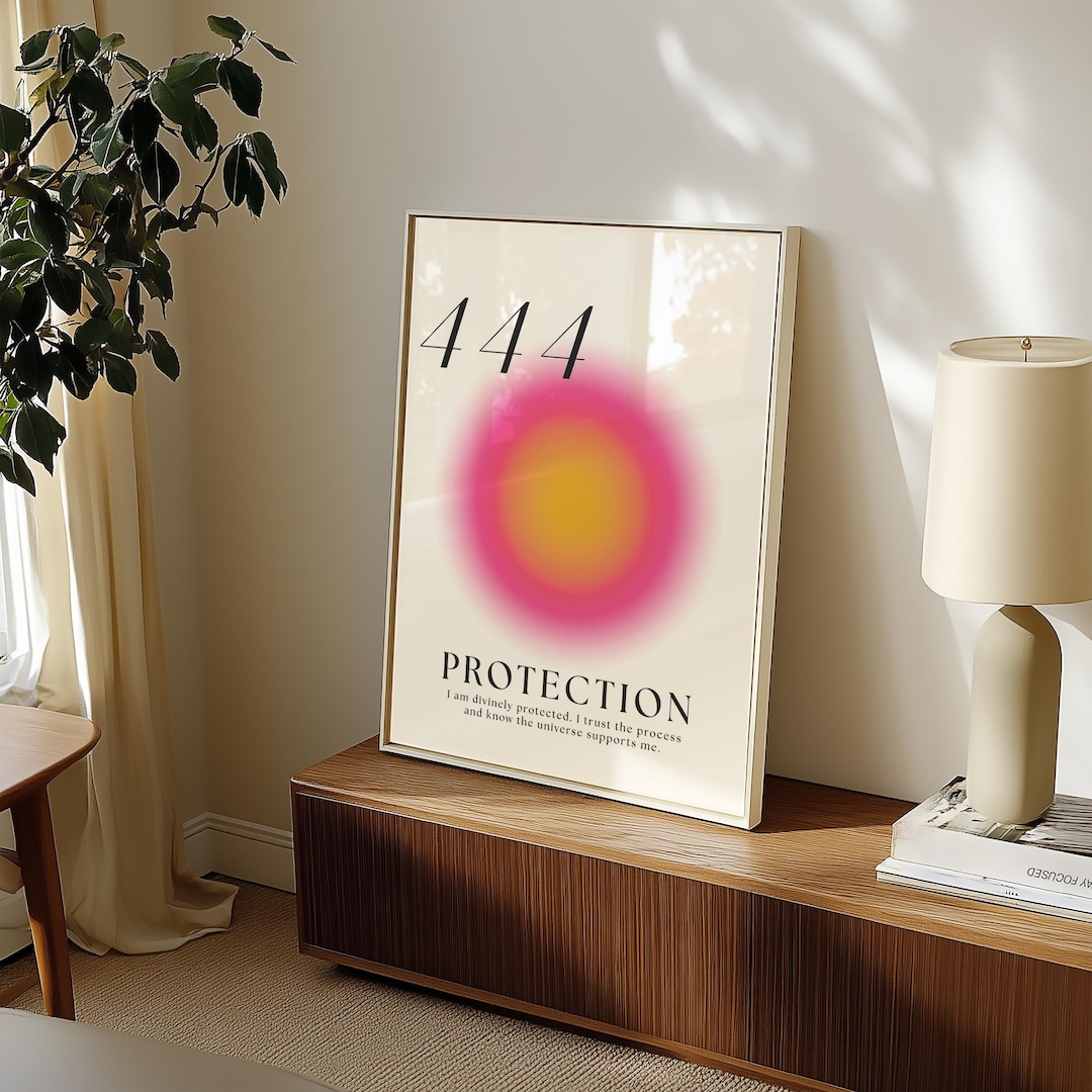 444 Angel Number Wall Art Print | Pink Yellow Aura Protection Decor ...
