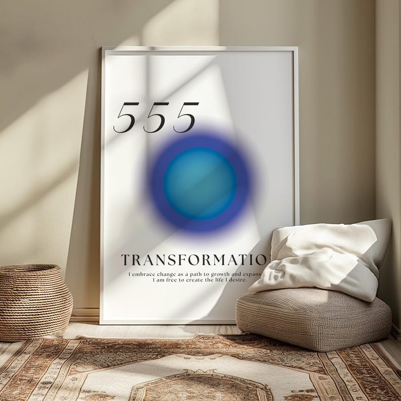 555 Angel Numbers Transformation Blue Gradient Aura Print | Minimalist ...