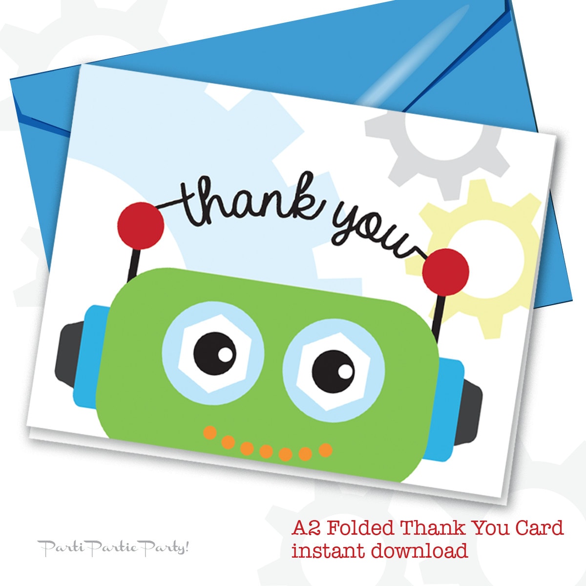 Robot Thank You Card Robot Thank You Note A2 Folded Card | Etsy