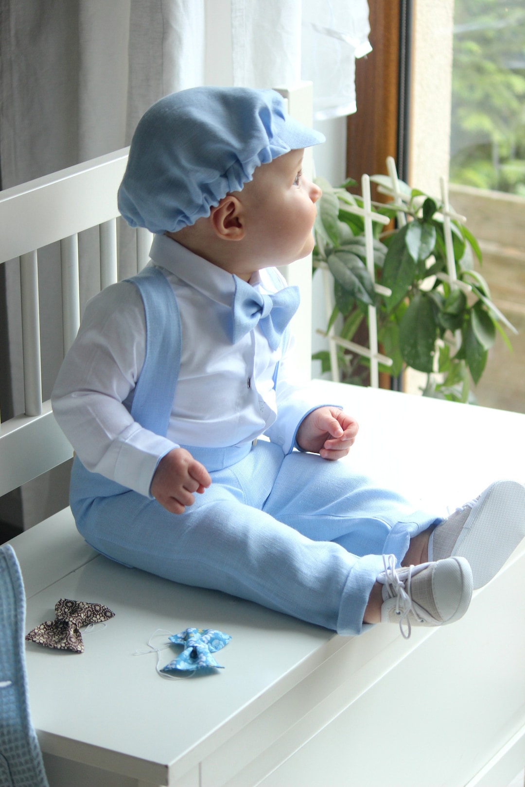 Christening Set for Boy, LINEN , Baptism Set, BLUE Linen Outfits ...