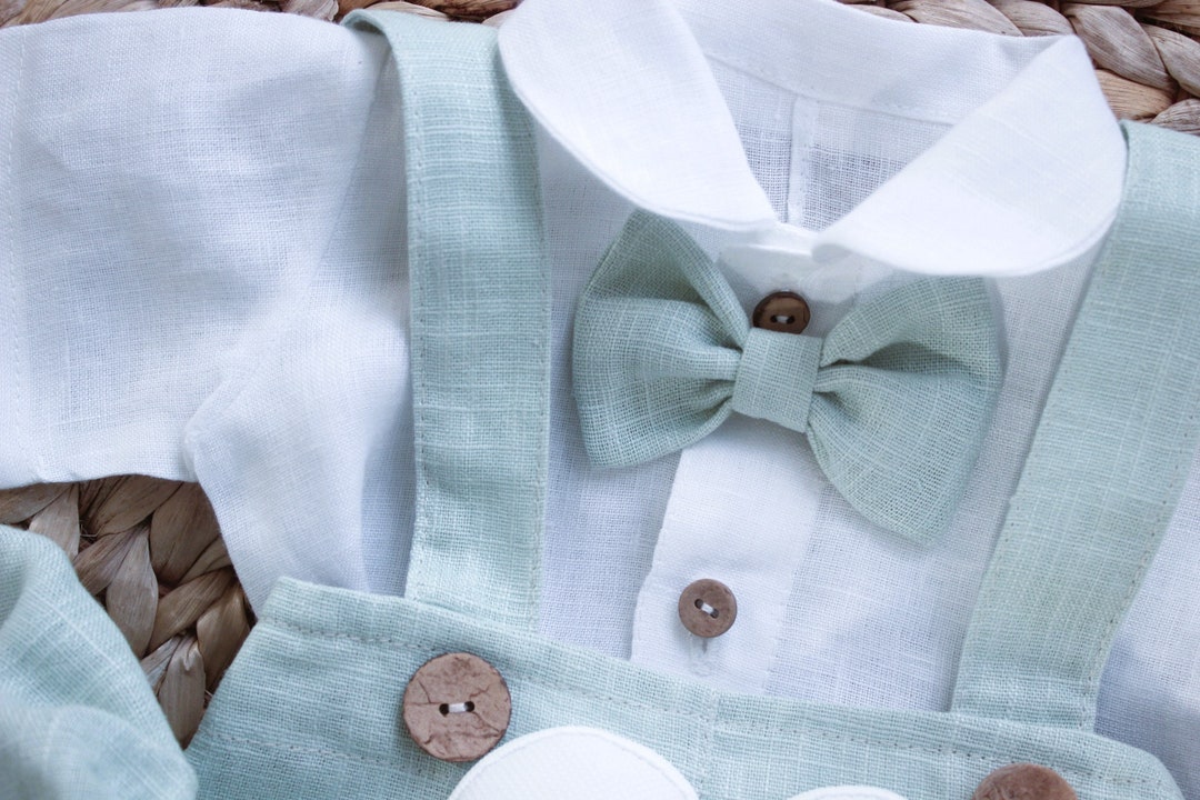 Boys MINT Linen Outfit Baptism Set Outfit for a Boy Linen Mint Pants ...