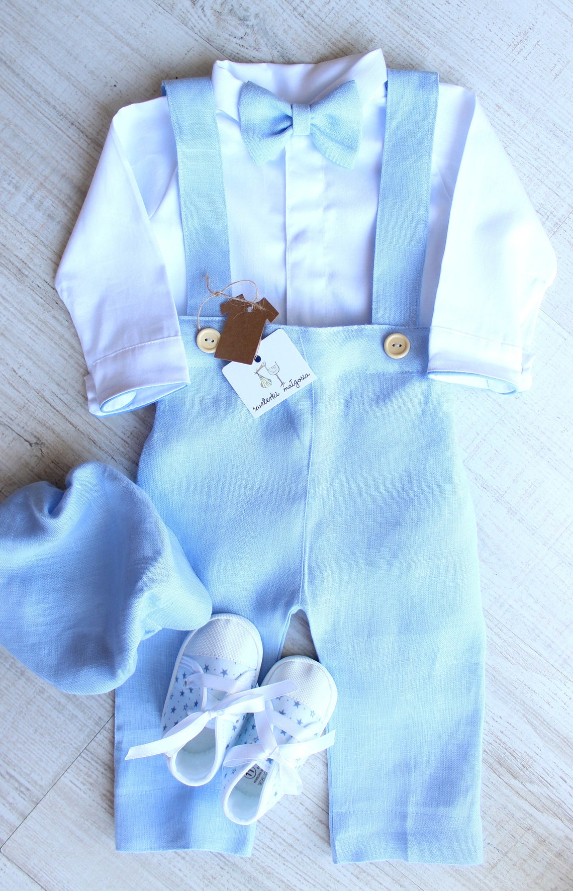 Christening set for boy LINEN Baptism set BLUE Linen | Etsy