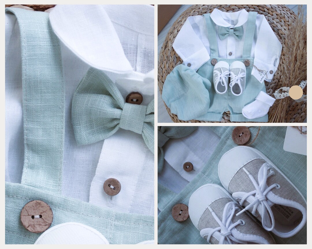 Boys MINT Linen Outfit Baptism Set Outfit for a Boy Mint Jacket Pants ...