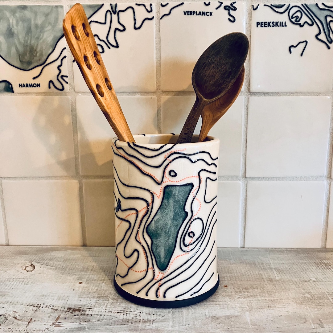 Lake Minnewaska Utensil Holder | Map Pottery | Handmade Pottery ...