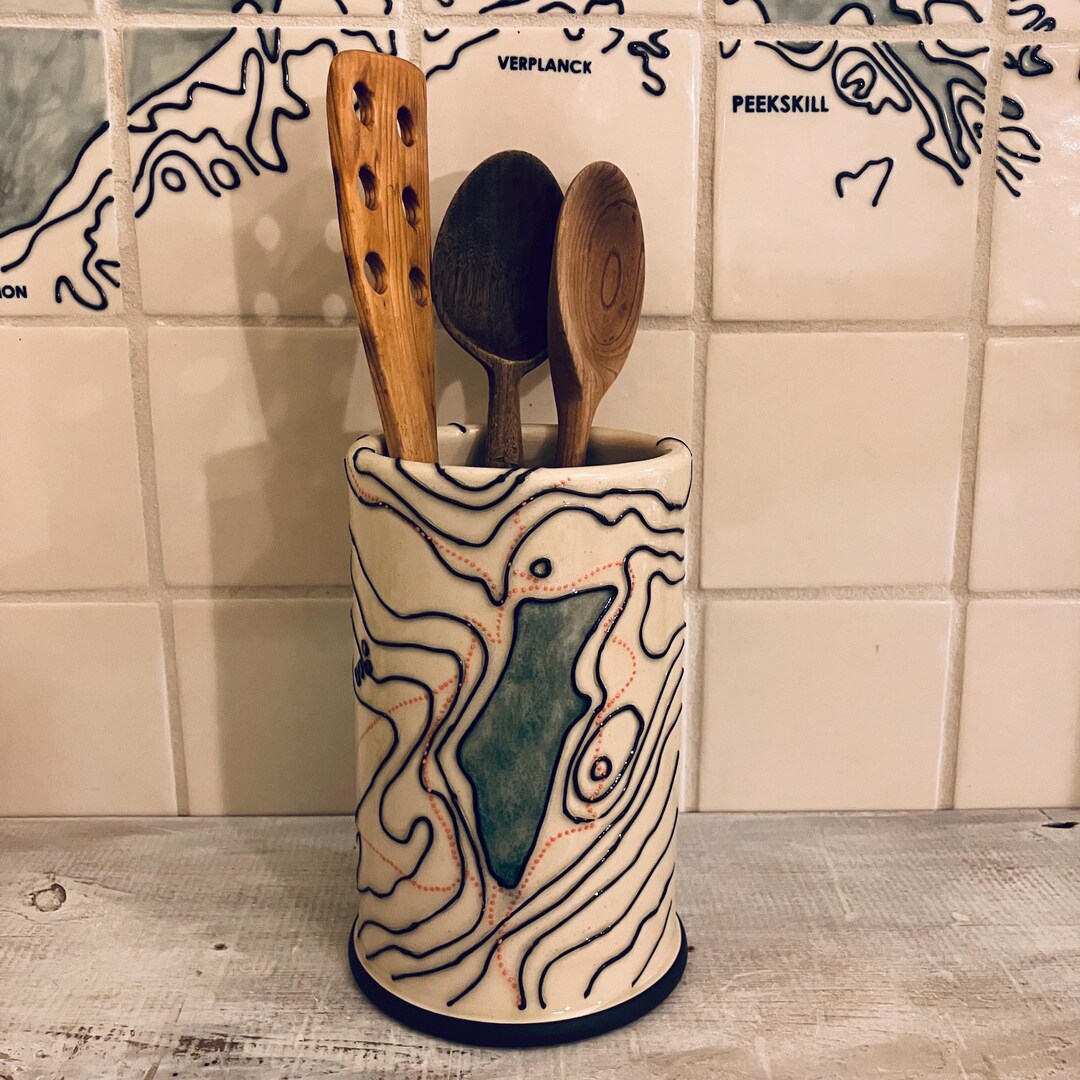 Lake Minnewaska Utensil Holder | Map Pottery | Handmade Pottery ...