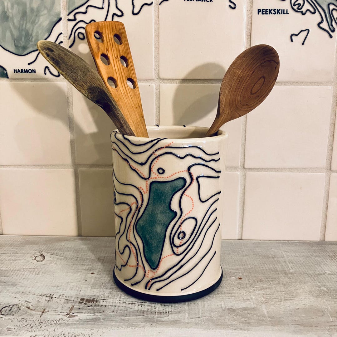 Lake Minnewaska Utensil Holder Map Pottery Handmade Pottery Topography ...