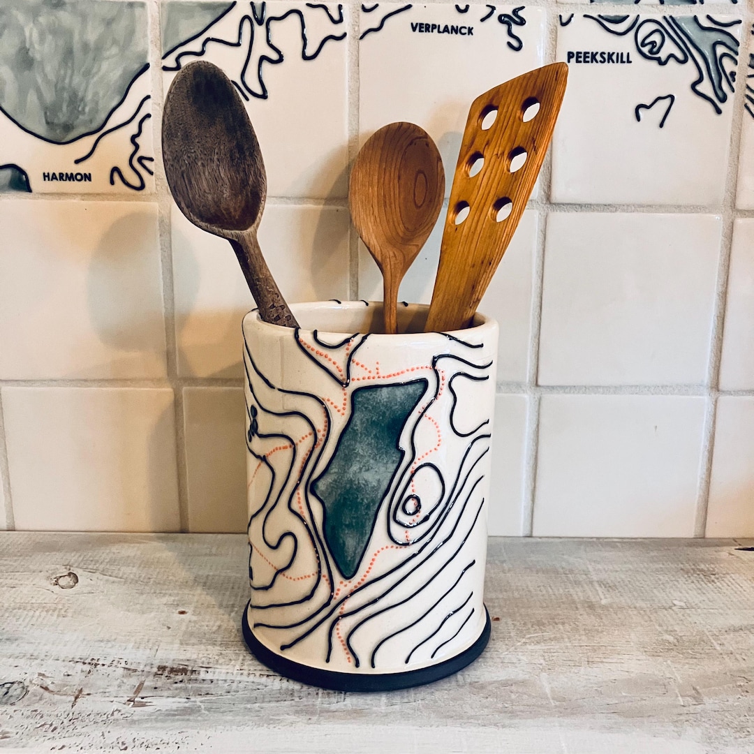 Lake Minnewaska Utensil Holder | Map Pottery | Handmade Pottery ...