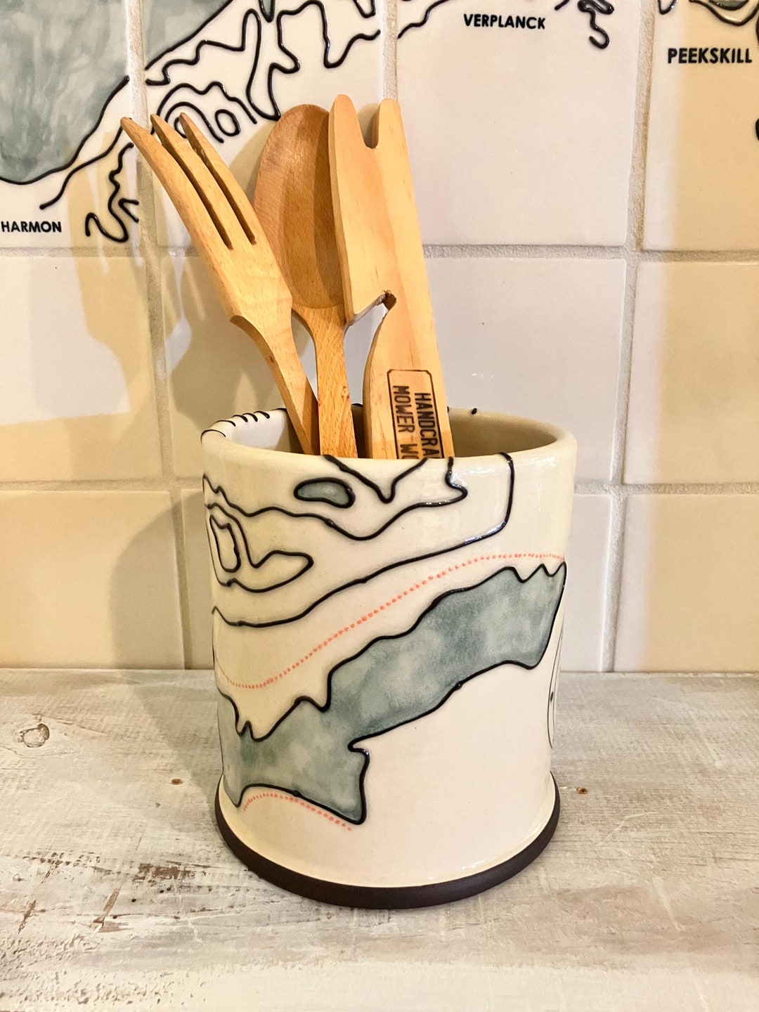 Ashokan Reservoir Utensil Holder Map Pottery Handmade Pottery ...