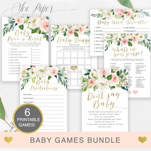 Pink & Gold Baby Shower Games Pack, Pink Flower Baby Shower Games ...