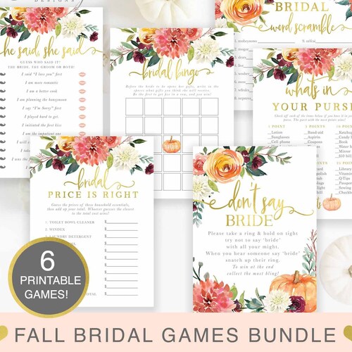 Fall Bridal Shower Games Bundle Pumpkin Bridal Shower Games - Etsy