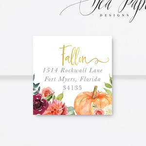 Fall Return Address Labels, Return Address Sticker, Burgundy Flowers ...